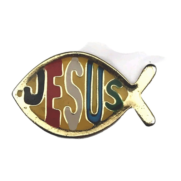 Jewelry | Jesus Fish Pin Vintage Metal Gold Tone Enamel Rainbow Letters ...